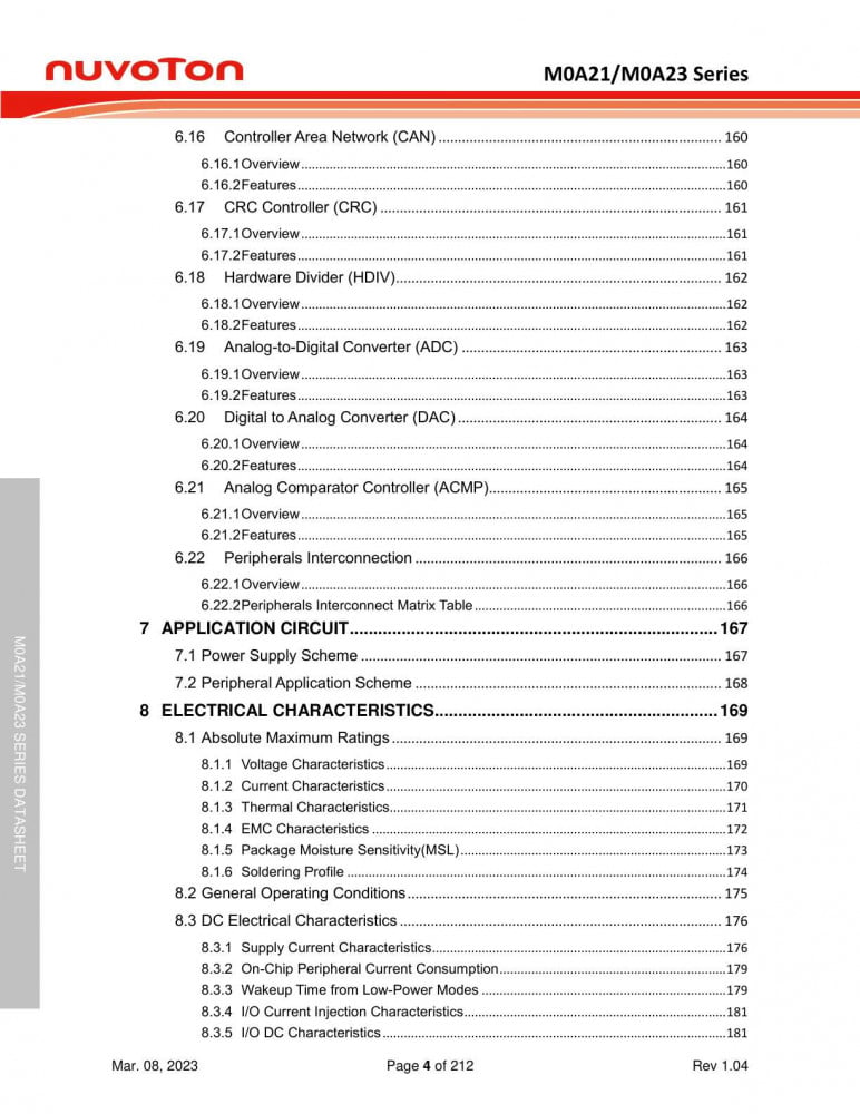 M0A21/M0A23 datasheet page 4