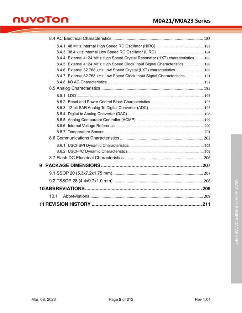 M0A21/M0A23 datasheet page 5