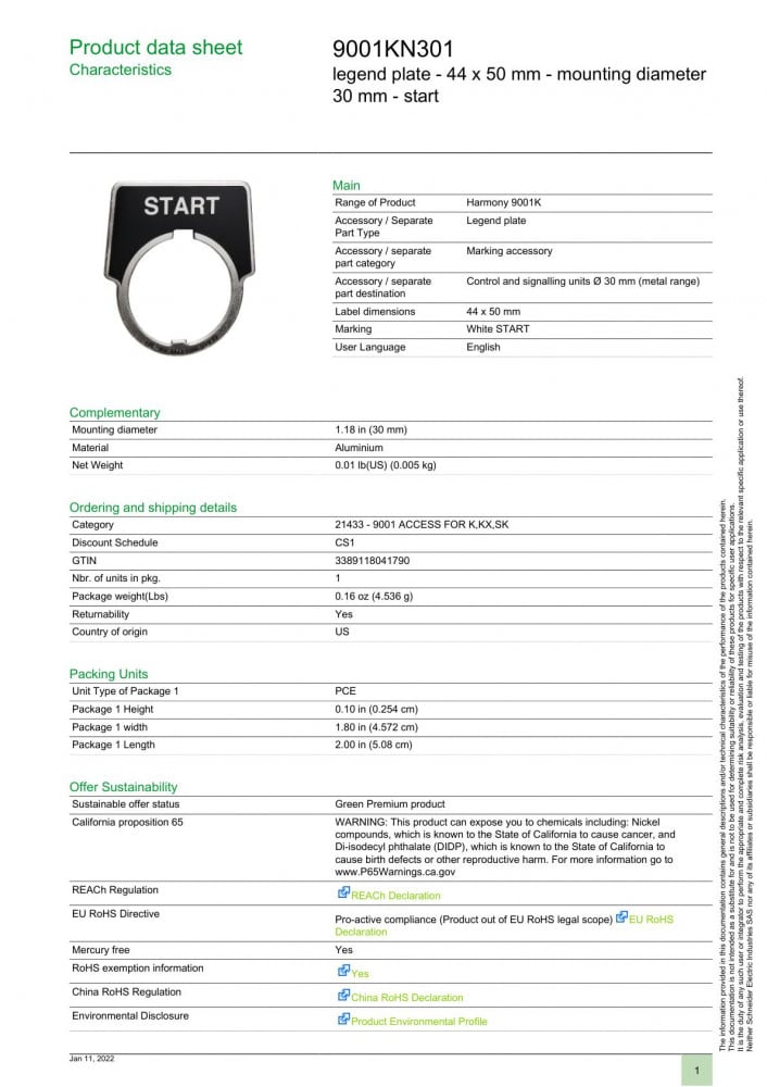 9001KN301 technical document page 1