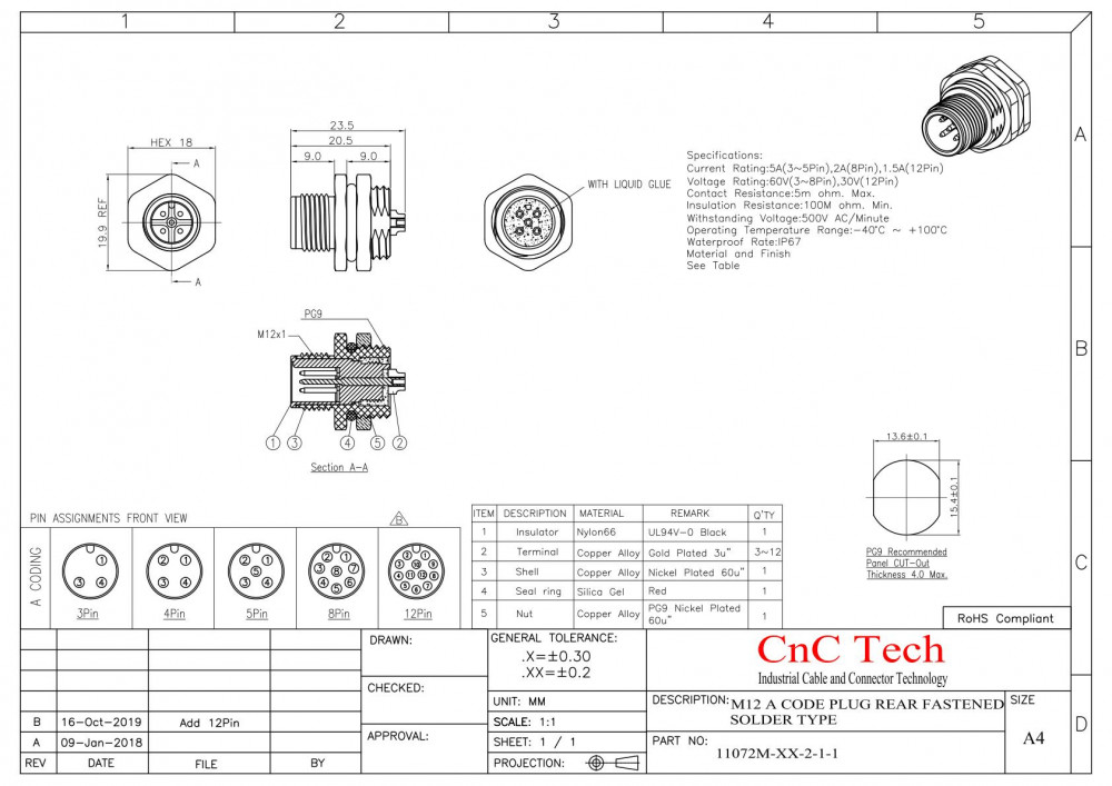 CNC Tech 11072M series technical drawing