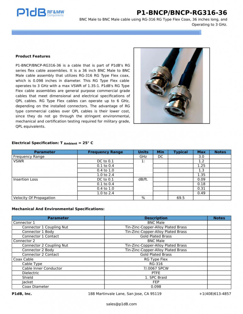 P1-BNCP/BNCP-RG316-36 technical document, page 1