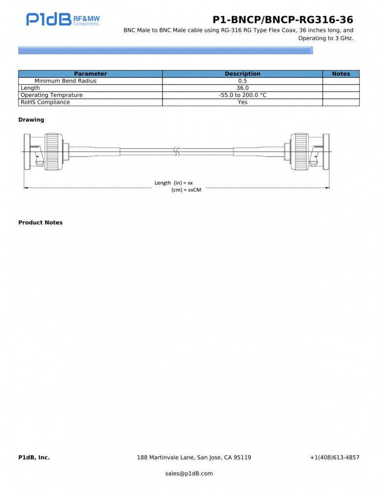 P1-BNCP/BNCP-RG316-36 technical document, page 2