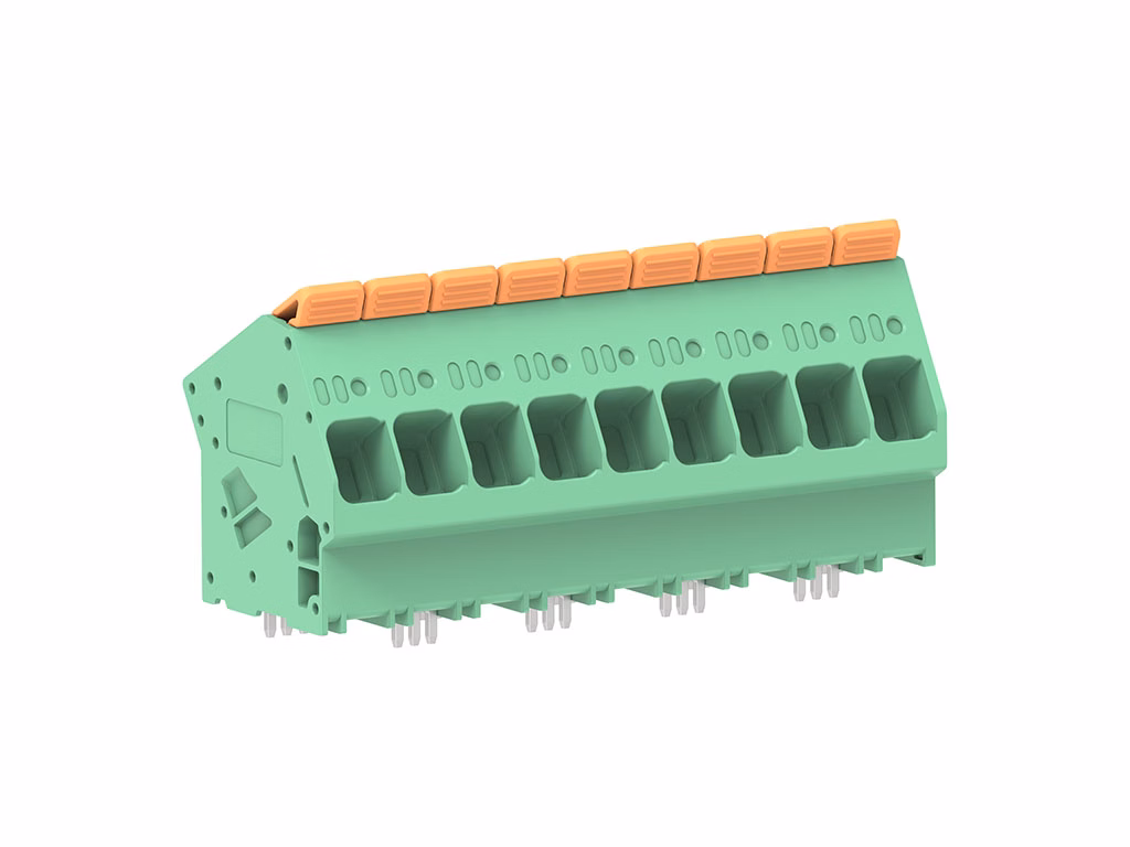 10.00mm Pitch Lever Activated Fixed Mount PCB Terminal Block, 35° Wire Entry, Left Rear Terminal, 9 Circuits for sale