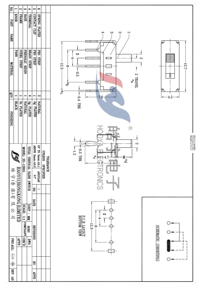 HOOYA SS-13D01G3 technical drawing page