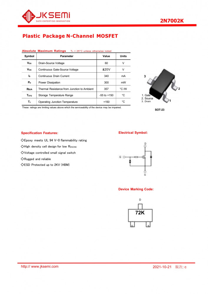 2N7002K datasheet page 1