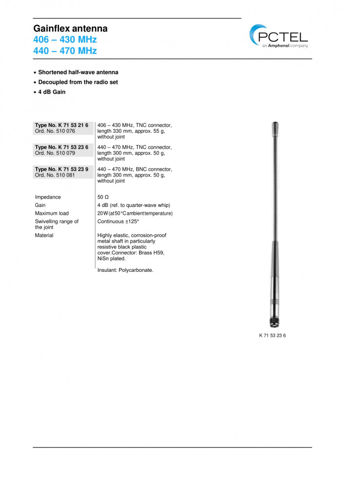 ANTENNA SPECIALISTS K 71 53 23 6 product document image