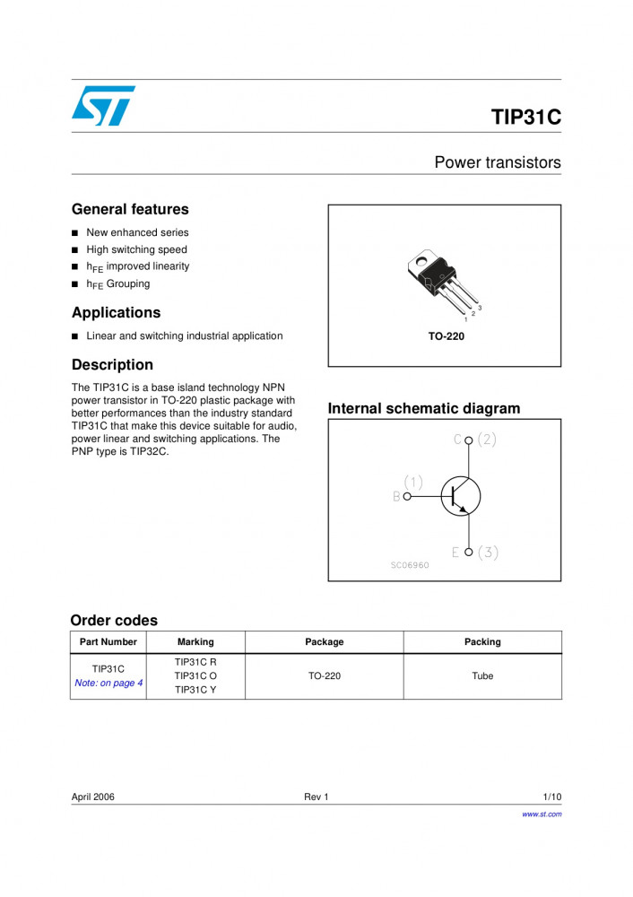 TIP31C datasheet page 1