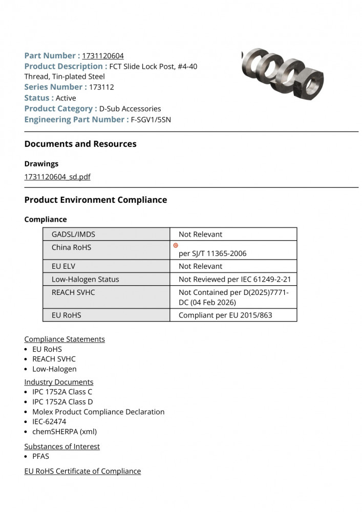 MOLEX 1731120604 product drawing, page 1