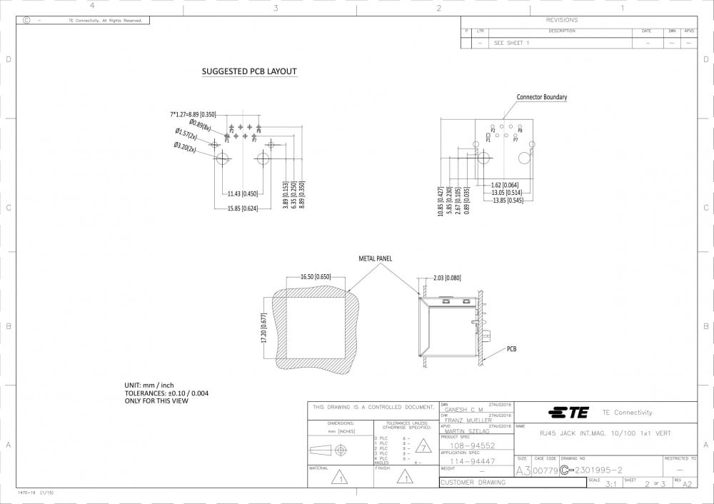 TE Connectivity 2301995-2 controlled drawing page 2