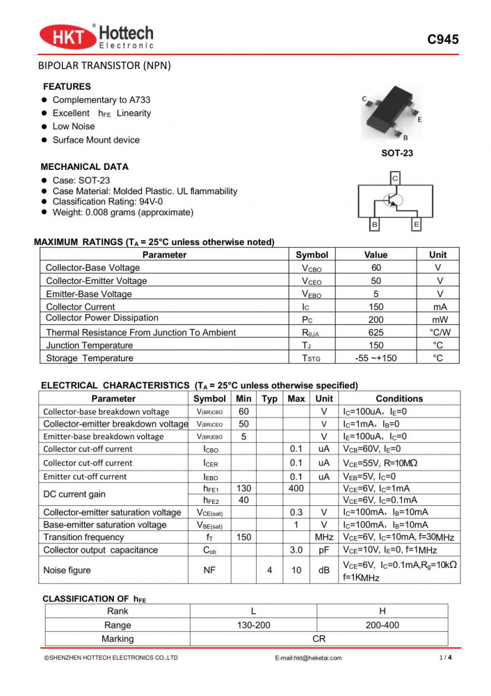 C945 datasheet page 1