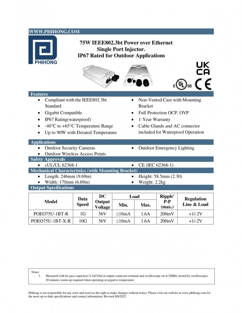 POEO75U-1BT-R technical document, page 1