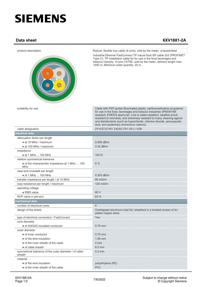 SIEMENS 6XV18812A technical document page 1