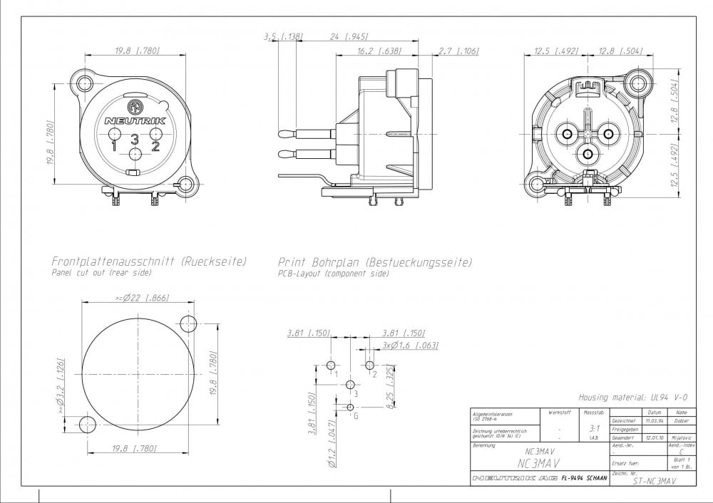 Neutrik NC3MAV ST-NC3MAV engineering drawing