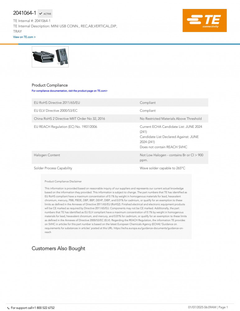 TE Connectivity 2041064-1 technical document page 1