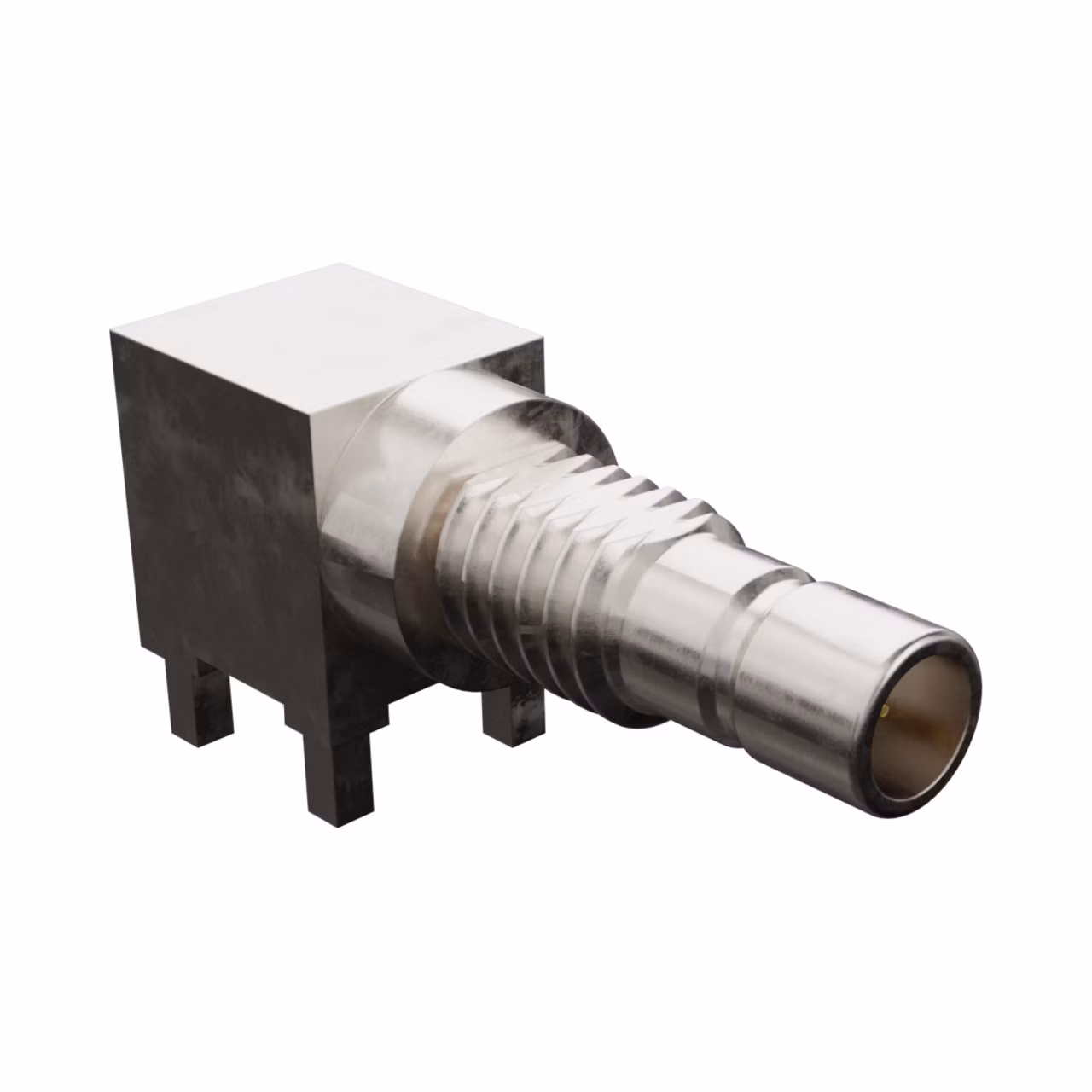 SMB Jack, Right-Angle, Bulkhead Receptacle, PCB, Through Hole, Brass Body, Nickel (Ni) Plated, Nut and Lockwasher Not Included, Tray, 50 Ohms for sale