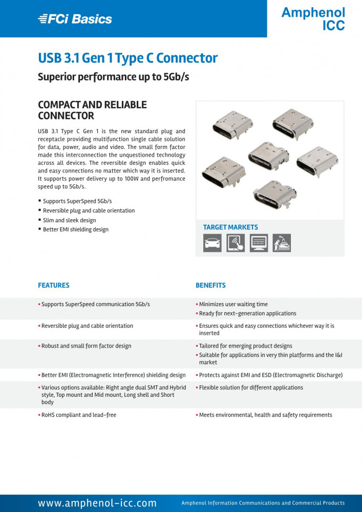 Amphenol USB 3.1 Gen 1 Type-C connector document page 1