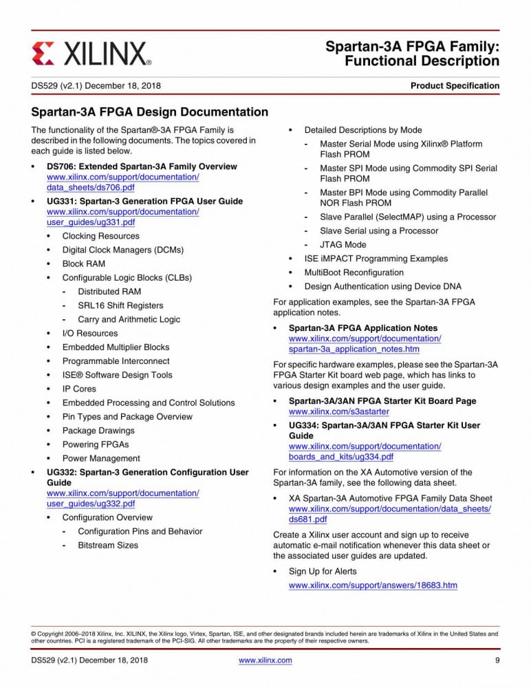 Spartan-3A documentation page 9