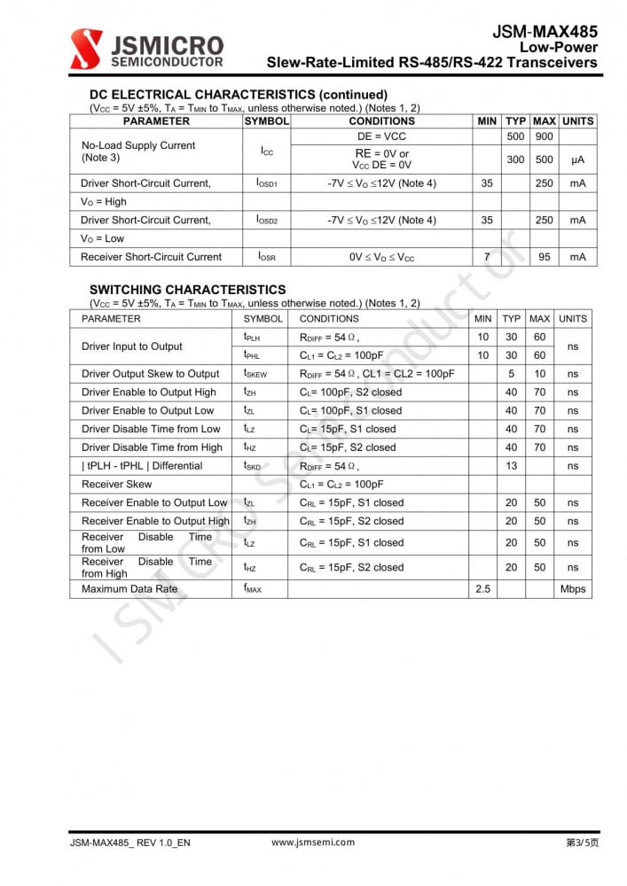 MAX485ESA-JSM datasheet page 3