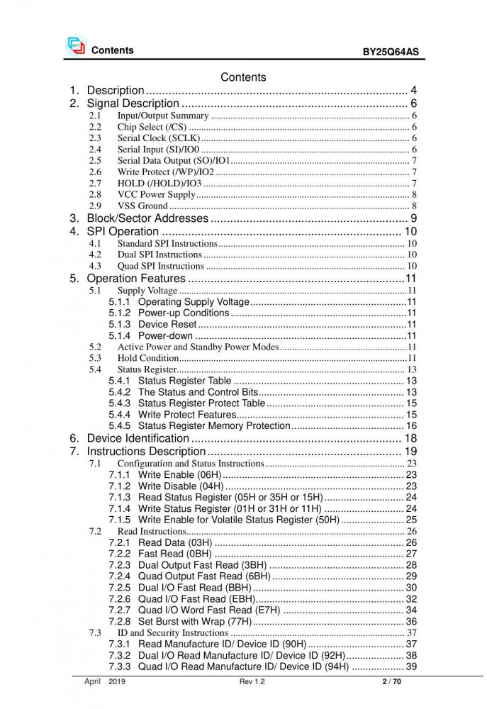 BY25Q64ASSIG(T) datasheet page 2