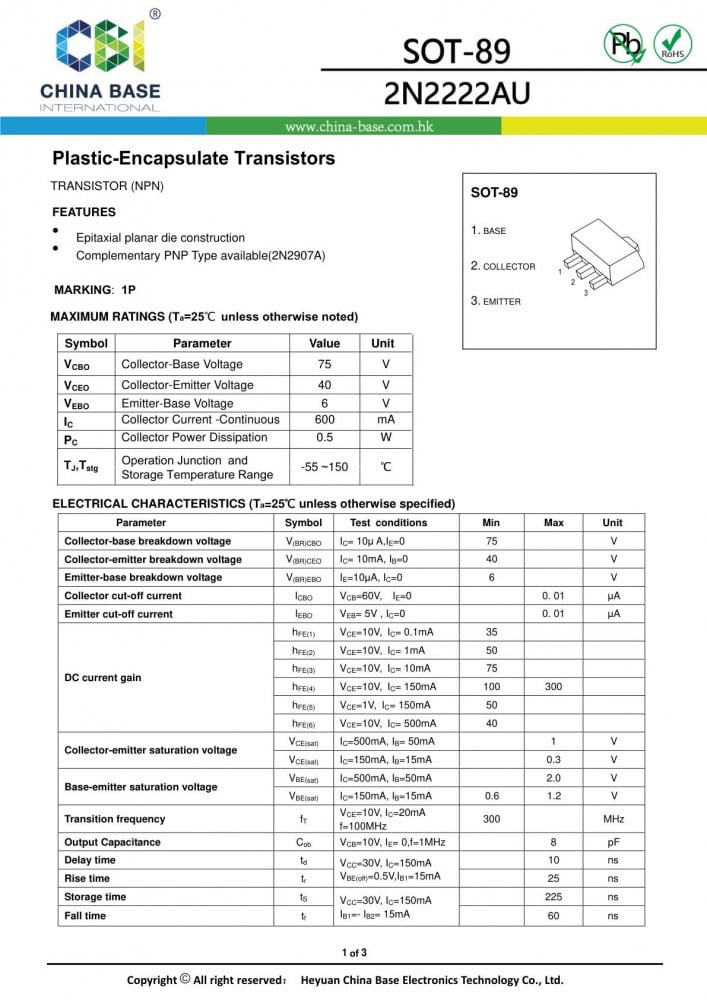 CBI 2N2222AU datasheet page 1
