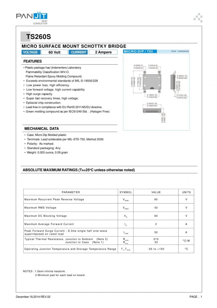 TS260S datasheet page 1