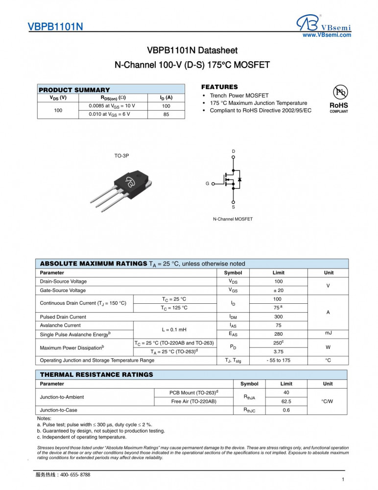 VBPB1101N datasheet page 1