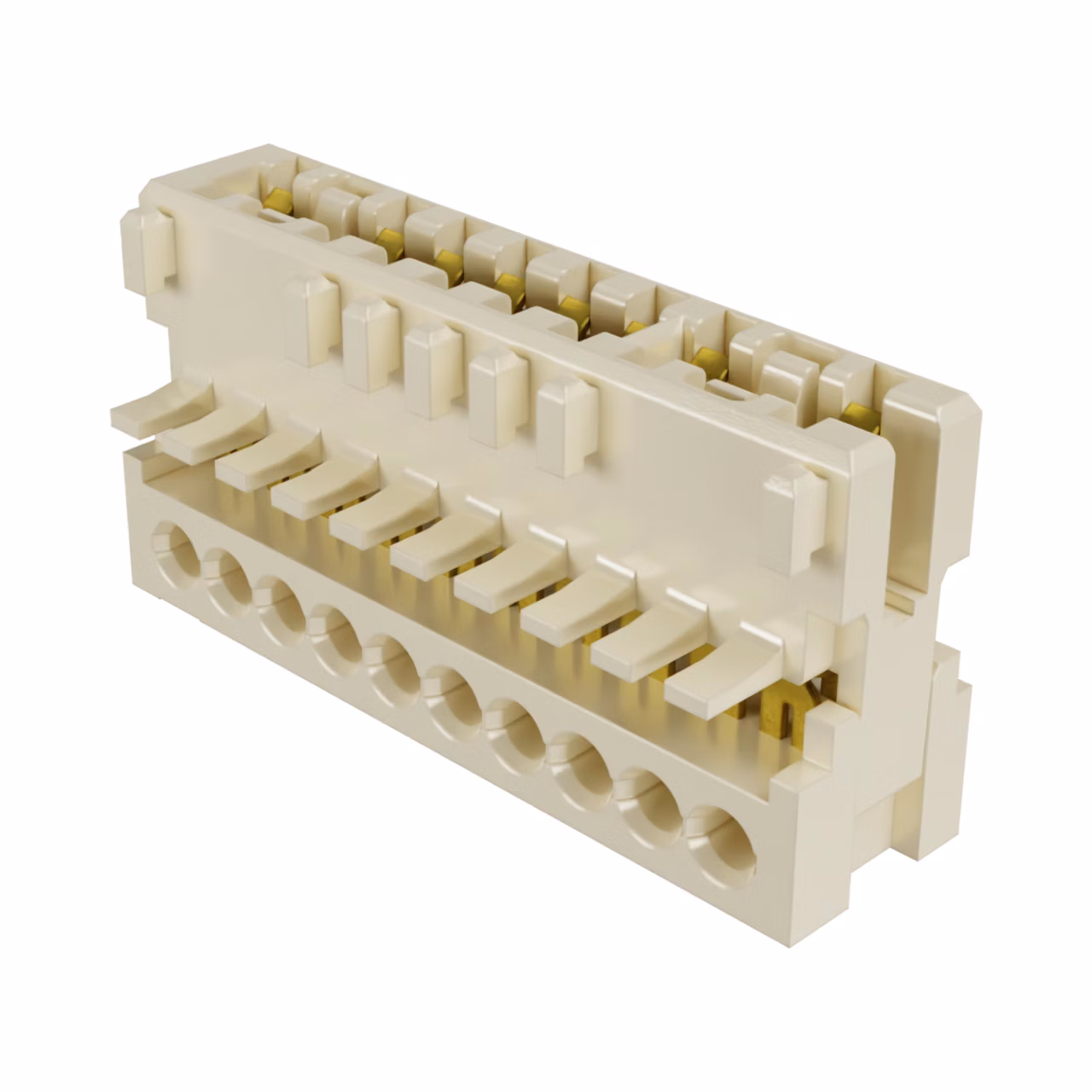 Appli-Mate RAST 2.5 Connector, 2.50mm Pitch, Female, 10 Circuits, Positions B, C, I, and J Removed, Circuit 2 and 9 Voided, Polarizing Rib Between 7/8, Latch at Circuit 2 and 9, 1 Closed and 1 Open Endwall, Gold Plating for sale