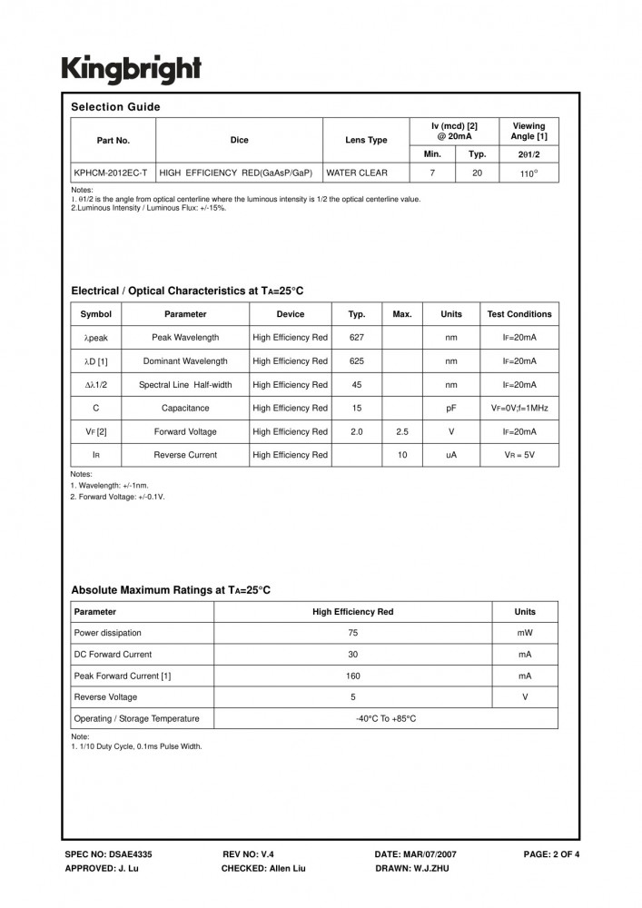 KPHCM-2012EC-T datasheet page 2