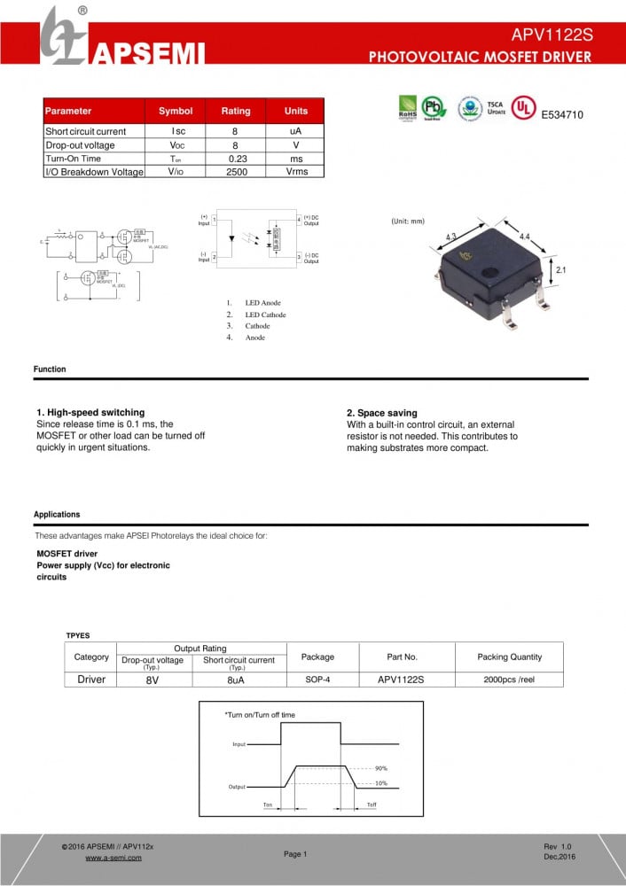 APV1122S datasheet page 1