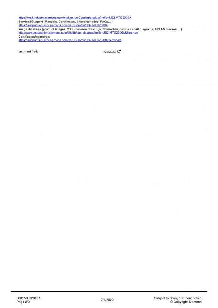 SIEMENS MTG2000A datasheet page 2