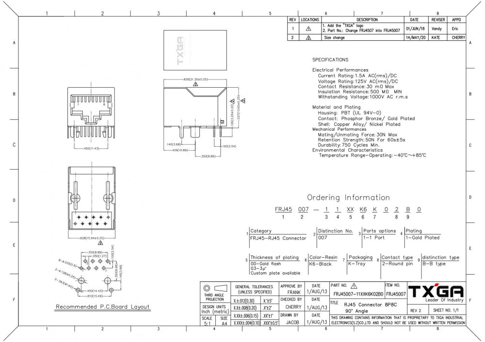 FRJ45007-1100K6K02B0 technical document page 1
