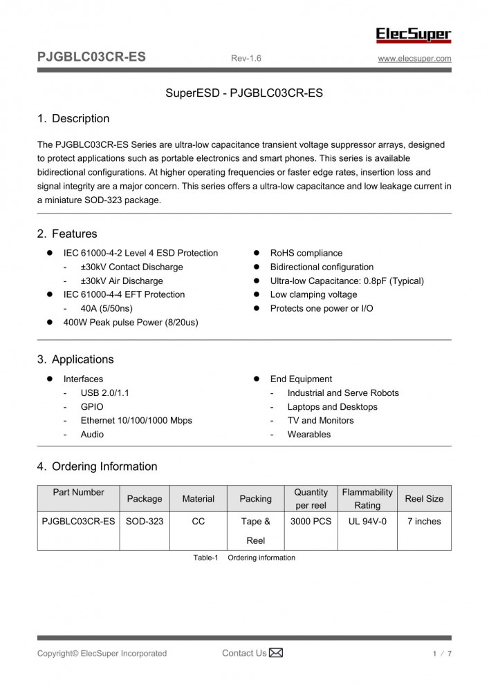 PJGBLC03CR-ES datasheet page 1