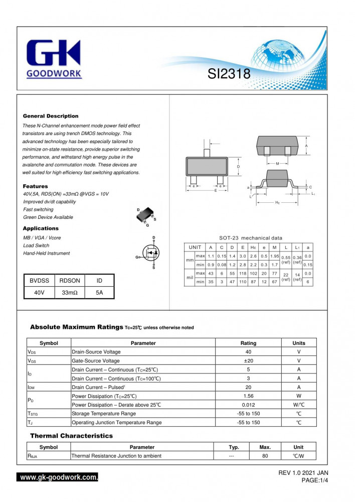 SI2318 technical document page 1