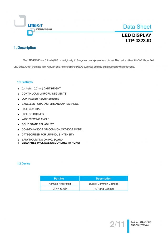 LTP-4323JD datasheet page 3