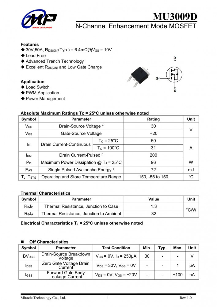 MU3009D datasheet page 1