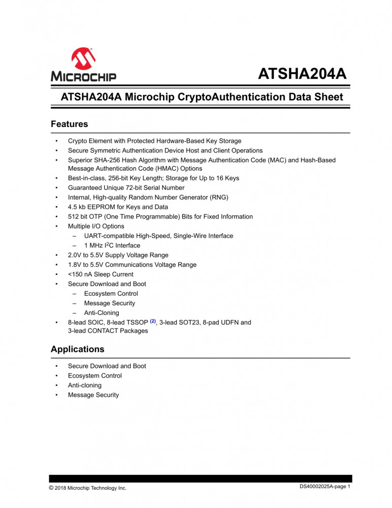 ATSHA204A datasheet page 1