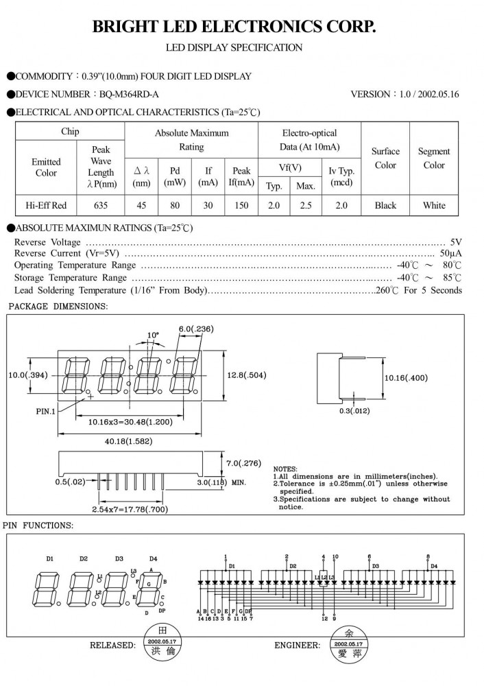 BQ-M364RD-A datasheet page 1