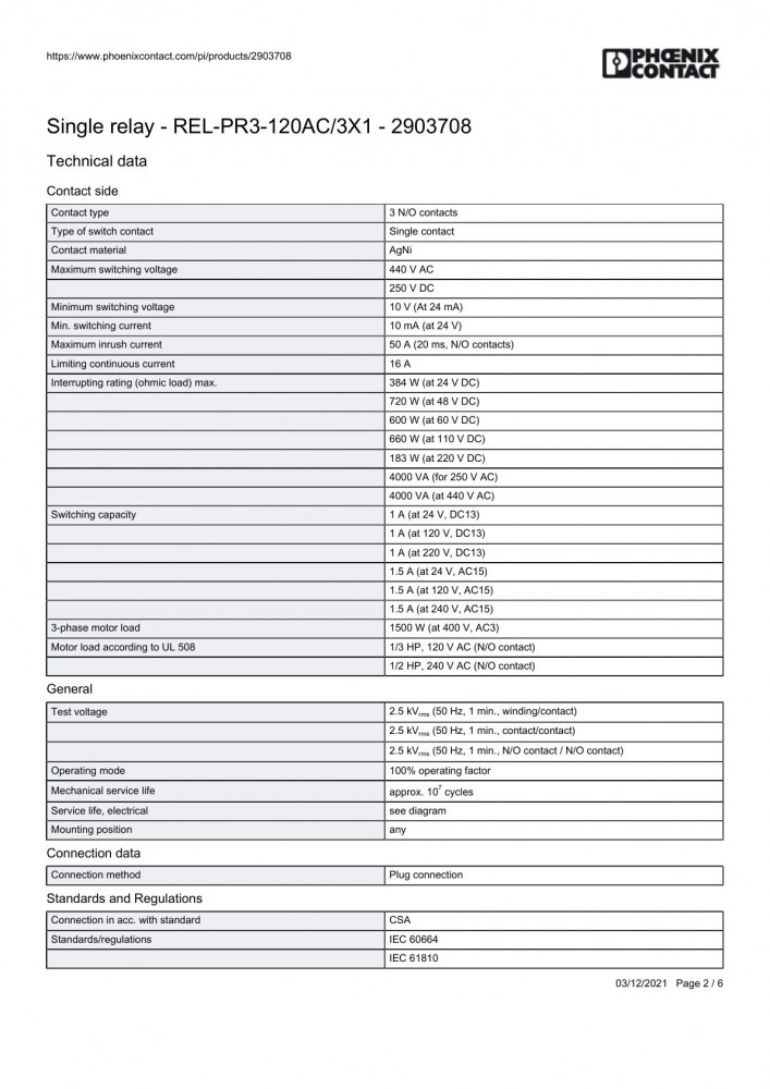 Phoenix Contact 2903708 technical document page 2
