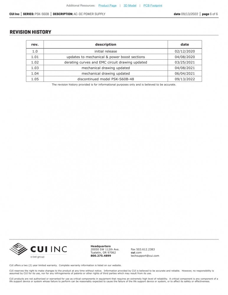 CUI PSK-S60B datasheet page 6