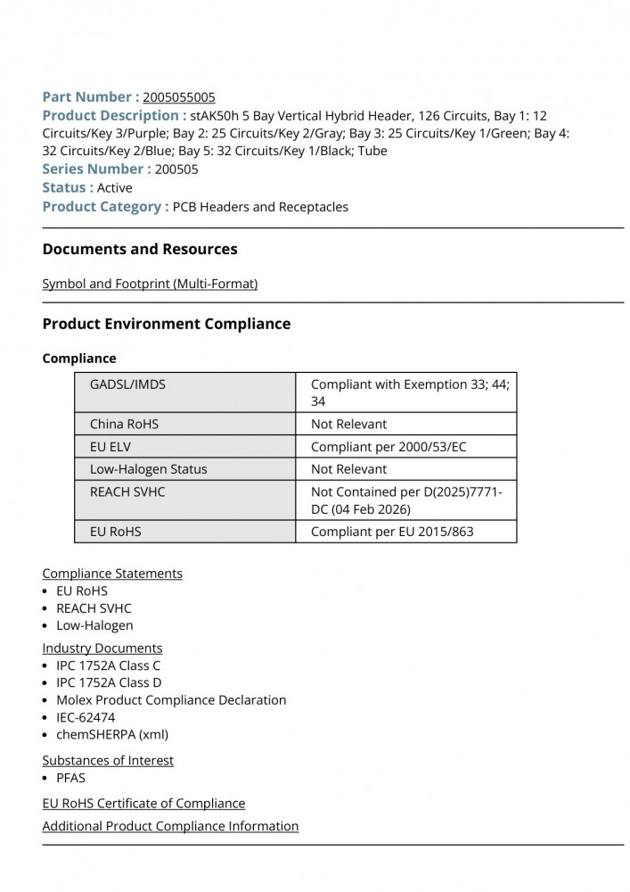 Technical document image 1 for MOLEX 2005055005
