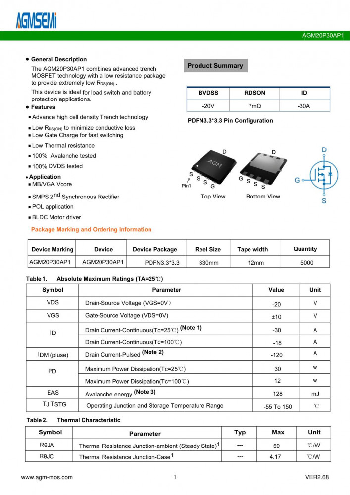 AGM20P30AP1 datasheet page 1