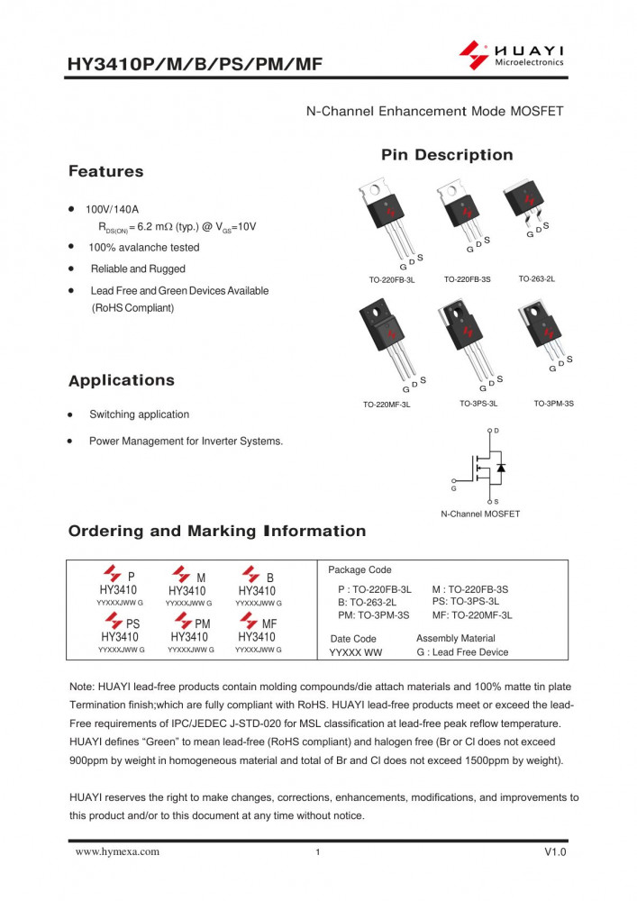 HY3410P datasheet page 1