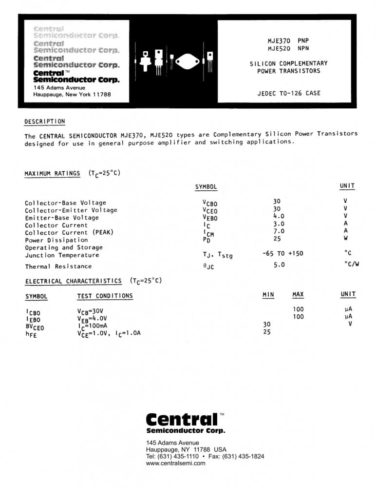 MJE520 document page 1