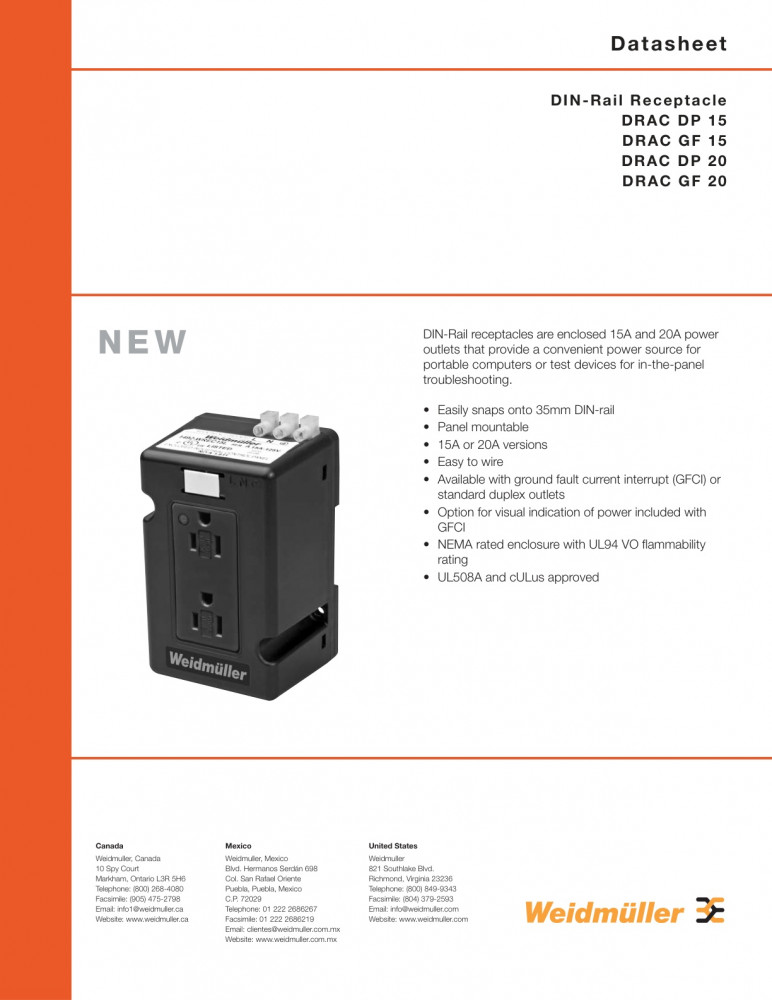 DRAC DIN-rail receptacle document page 1