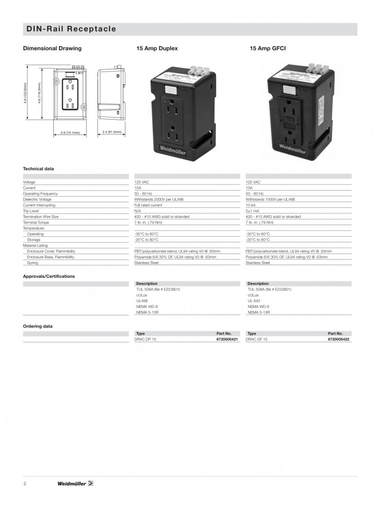 DRAC DIN-rail receptacle document page 2
