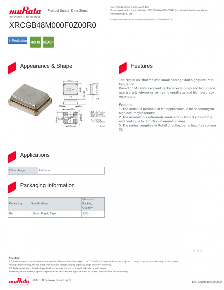 Murata XRCGB product document page 1