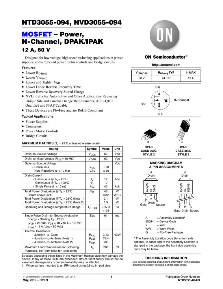 NTD3055-094T4G datasheet page 1