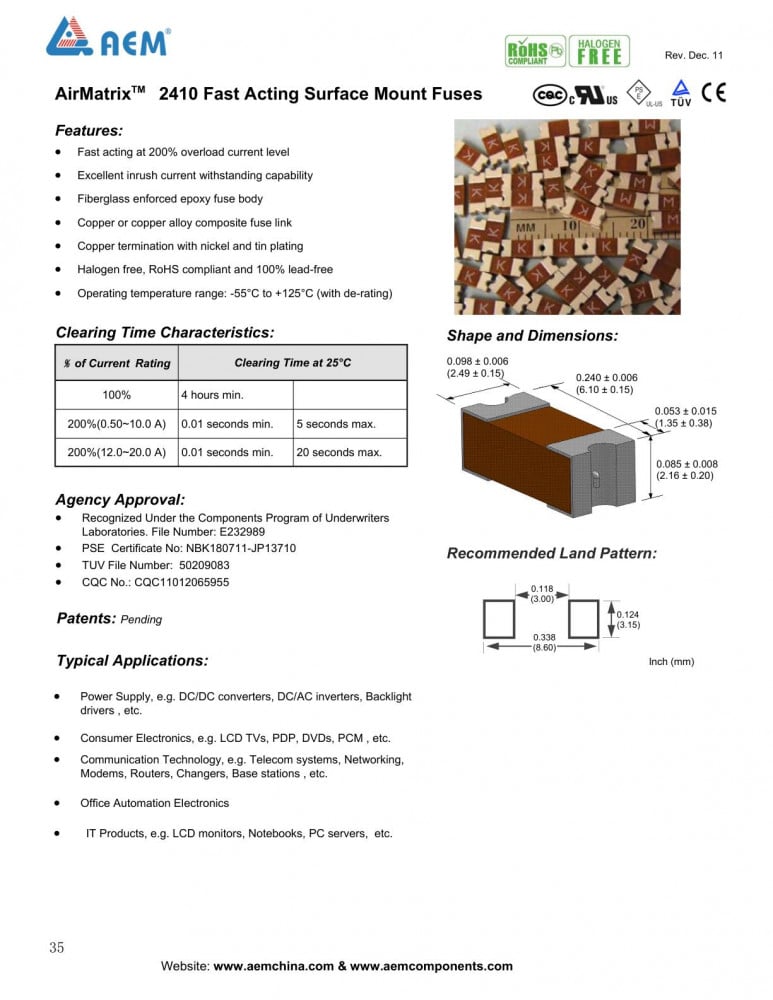 AEM AF2 series datasheet page 1