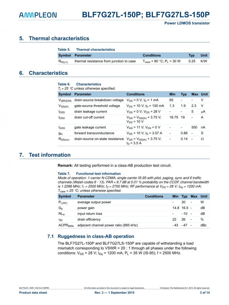BLF7G27LS-150P datasheet page 3