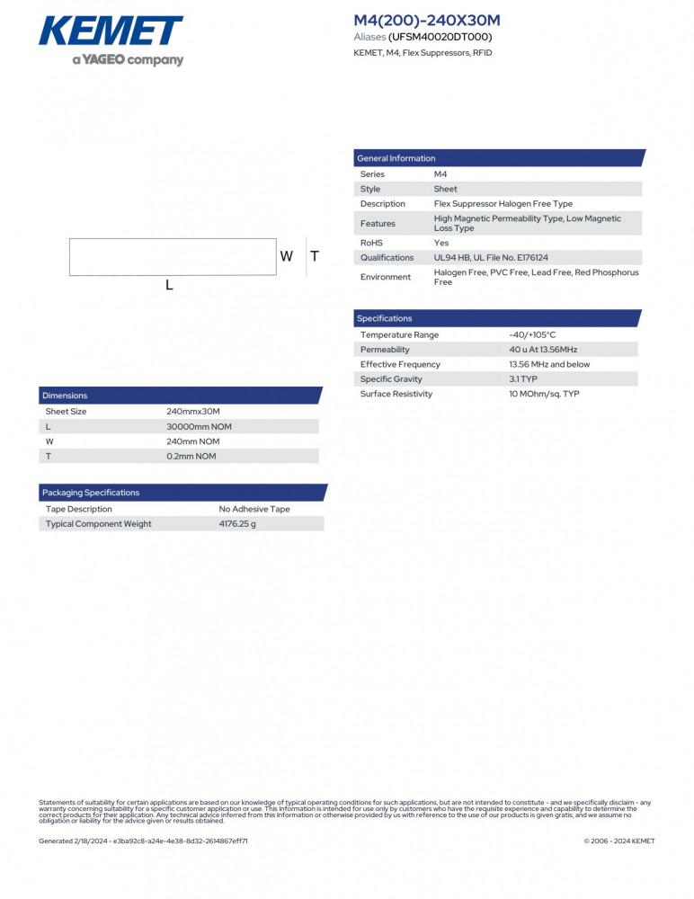 KEMET M4(200)-240X30M technical document preview